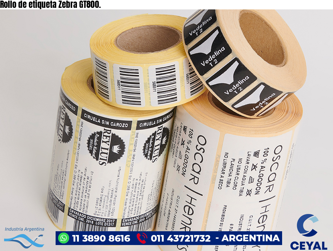Rollo de etiqueta Zebra GT800. - Etiquetas Frontal
